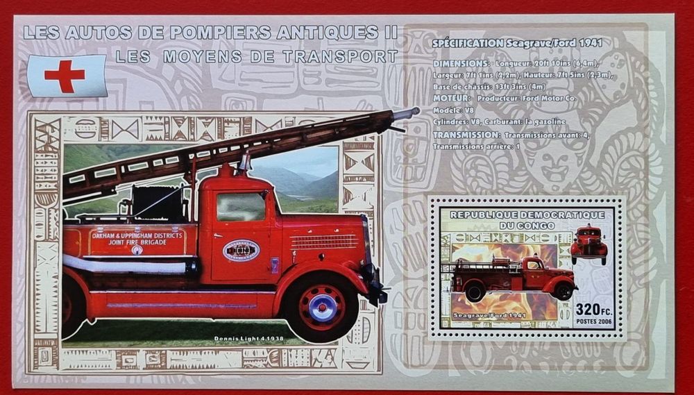 KONGO CONGO FEUERWEHR AUTOS FORD SEAGRAVE 1941 BLOCK 2006** (Neu ...