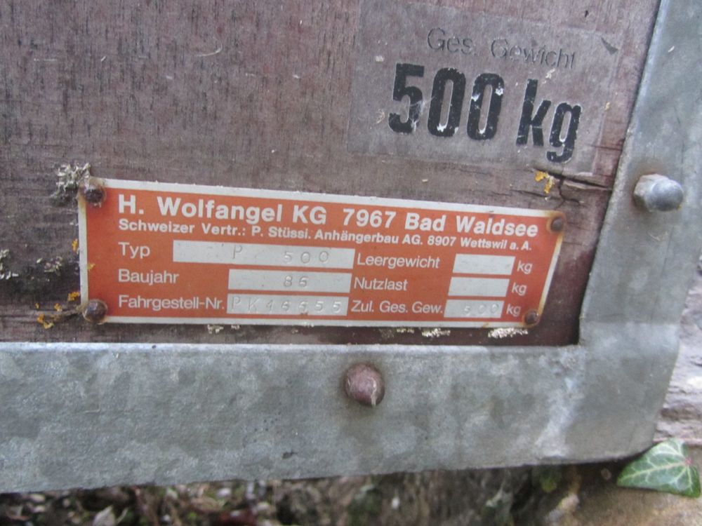 alter Wolfangel P 500 Transportanhänger (Gebraucht) in Egliswil für CHF ...