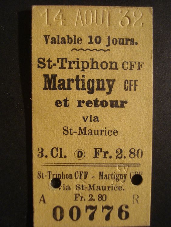 SBB - 14.8.1932 - St.TRIPHON CFF - MARTIGNY CFF - 3.Classe | Kaufen auf Ricardo