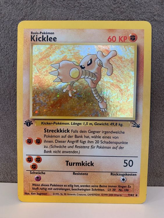 7/62 *1.Edition Hitmonlee Kicklee Holo DE Pokemon Fossil | Kaufen auf ...