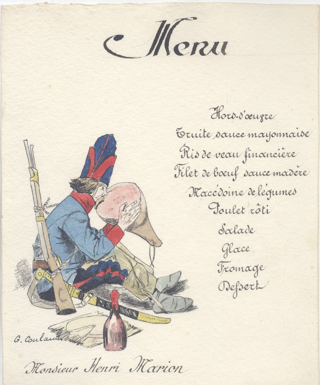 3 Menu-/Speisekarten - Aquarelle von G. Coulaud, um 1900 (Gebraucht) in ...