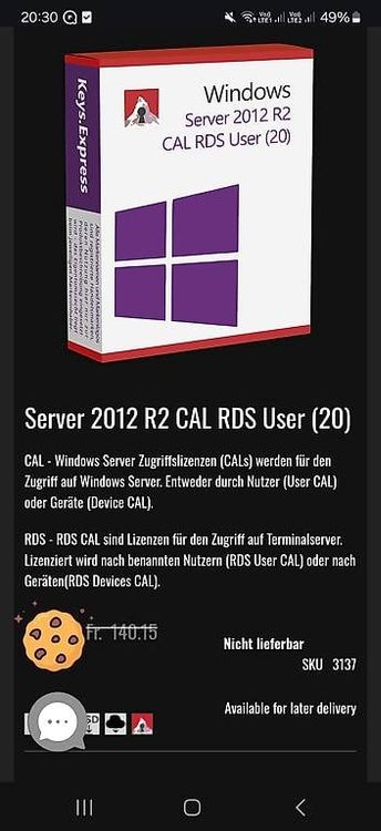 Microsoft Server 2012 R2 CAL RDS User (20) (Gebraucht) in Bern für CHF 19 – mit Lieferung auf ...