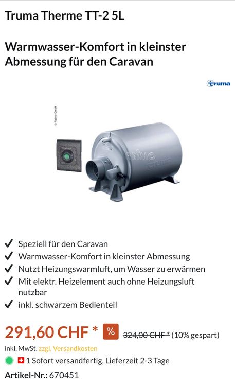 Truma Therme TT-2 5L (Neu, nie im Einsatz) (Neu und originalverpackt ...