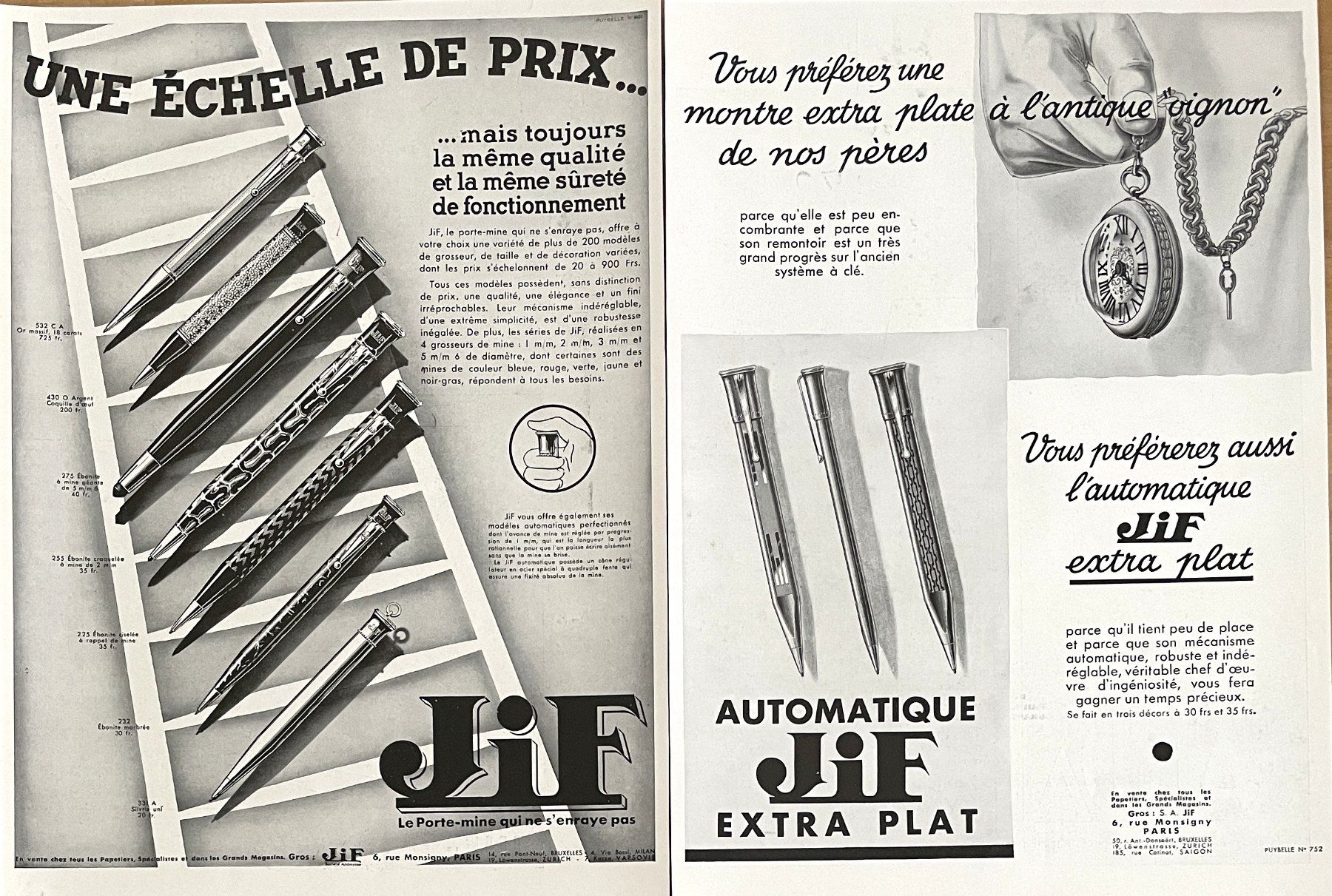 Jif Bleistift - 4 alte Werbungen / Publicités 1930/32 (Gebraucht) in ...
