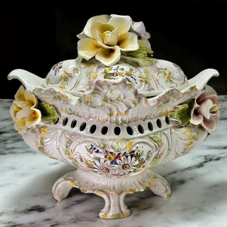 Ancienne soupière Art Nouveau faïence barbotine de Bassano (Gebraucht ...