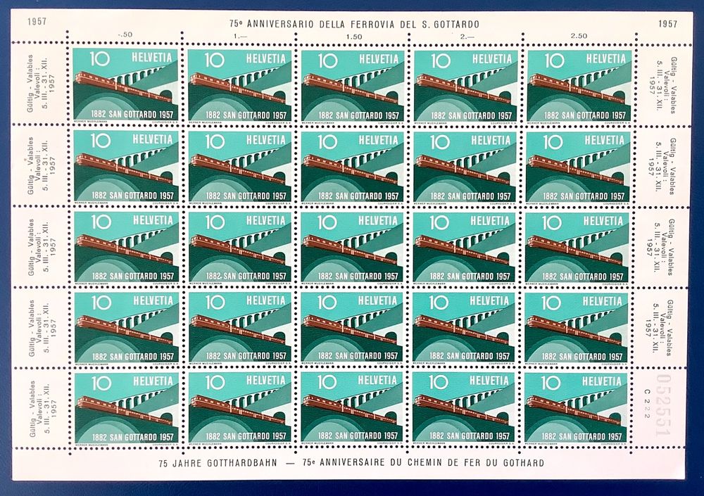 1957 Schweiz - 75 Jahre GOTTHARDBAHN - Bogen Postfrisch ** | Kaufen auf Ricardo