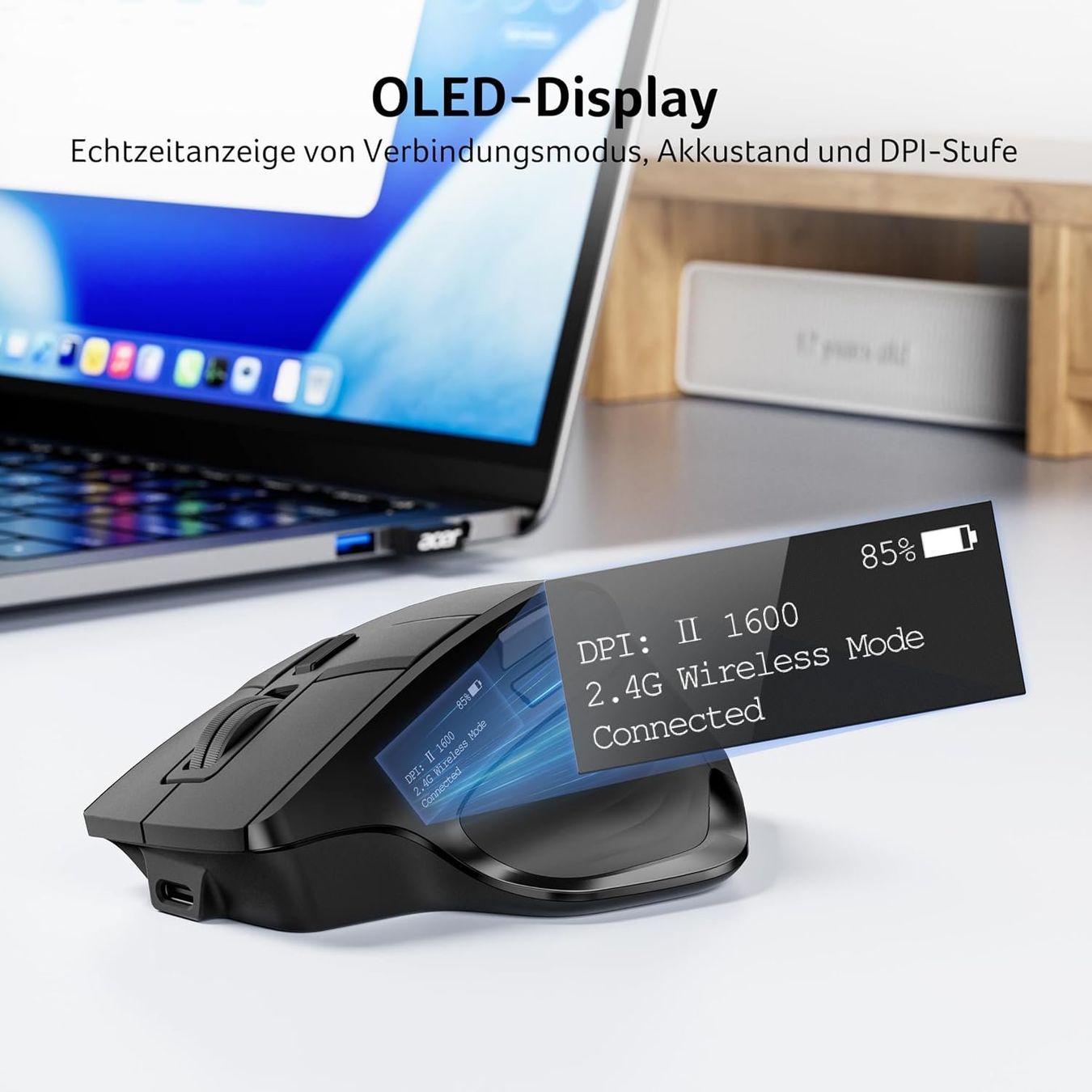 Acer Kabellose Maus Tri-Mode 4000 DPI OLED ergonomisch (Neu und ...