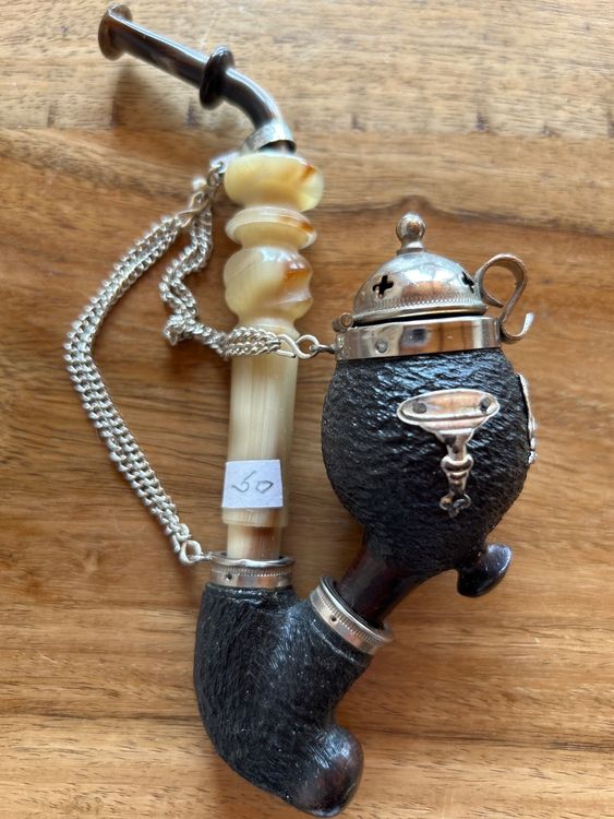 Antike Pfeife mit Kuh-Motiv und Silberapplikationen (Gebraucht) in ...