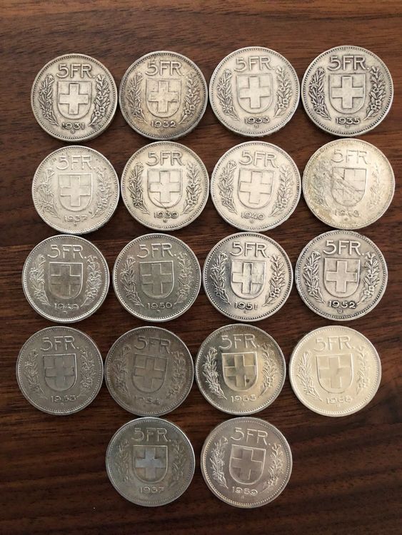 5Fr Silber LOT 1931-1969 (18x div JG mit 1952 ) | Kaufen auf Ricardo
