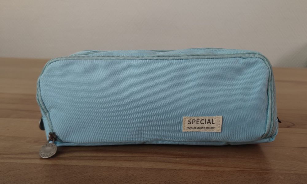 ️DOPPEL-ETUI, SCHULE, STUDIUM, HELLBLAU, STOFF, ORGANIZER (Neu und ...