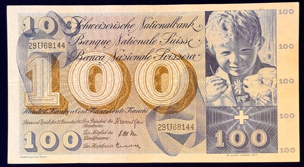 Banknote 100 Franken 21. Dezember 1961 (Gebraucht) in Andwil SG für CHF ...