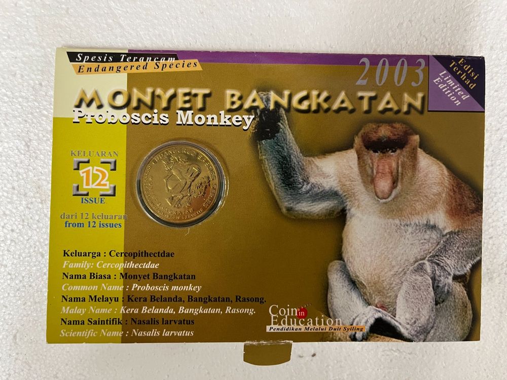 Gedenk-Spende-Goldmünze aus Borneo Malaysia Proboscis Monkey (Neu ...