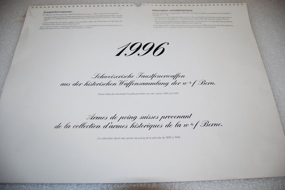 Waffen Fabrik Bern 1996 Kalender 7 Blätter zustand Gut (Gebraucht) in ...