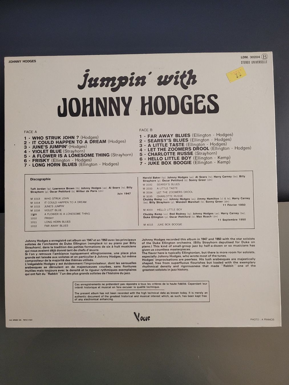 Johnny Hodges – Jumpin' With Johnny Hodges VG+*/VG+* (Gebraucht) in ...