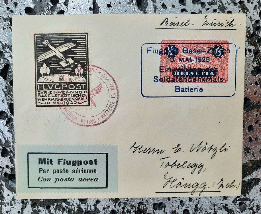 Flugpost Brief Basel - Zürich-Höngg mit Vignette 1925 | Kaufen auf Ricardo