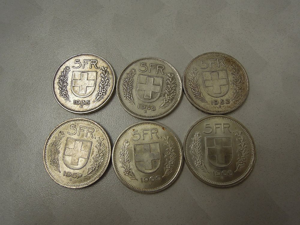 CH 5 Fränkler 6mal alles Silber Ungereinigt | Kaufen auf Ricardo