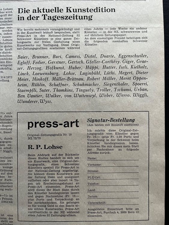 Richard Paul Lohse press art auf Zeitungspapier handsigniert (Gebraucht ...