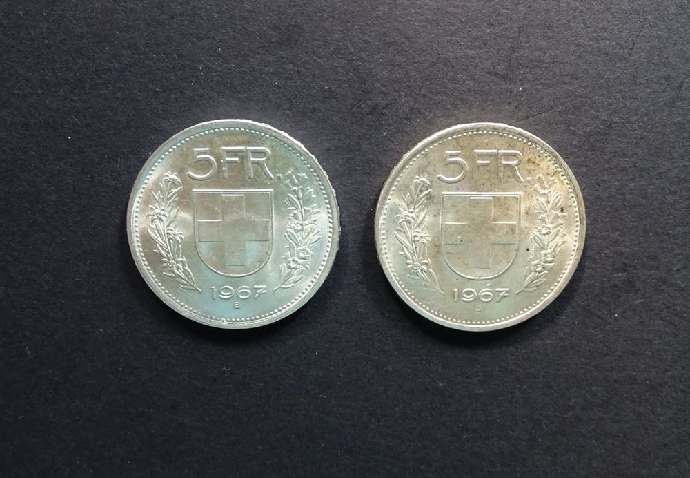 2 x 5 Franken Silbermünzen 1967 (Gebraucht) in Heimberg für CHF 17 – mit Lieferung auf Ricardo ...