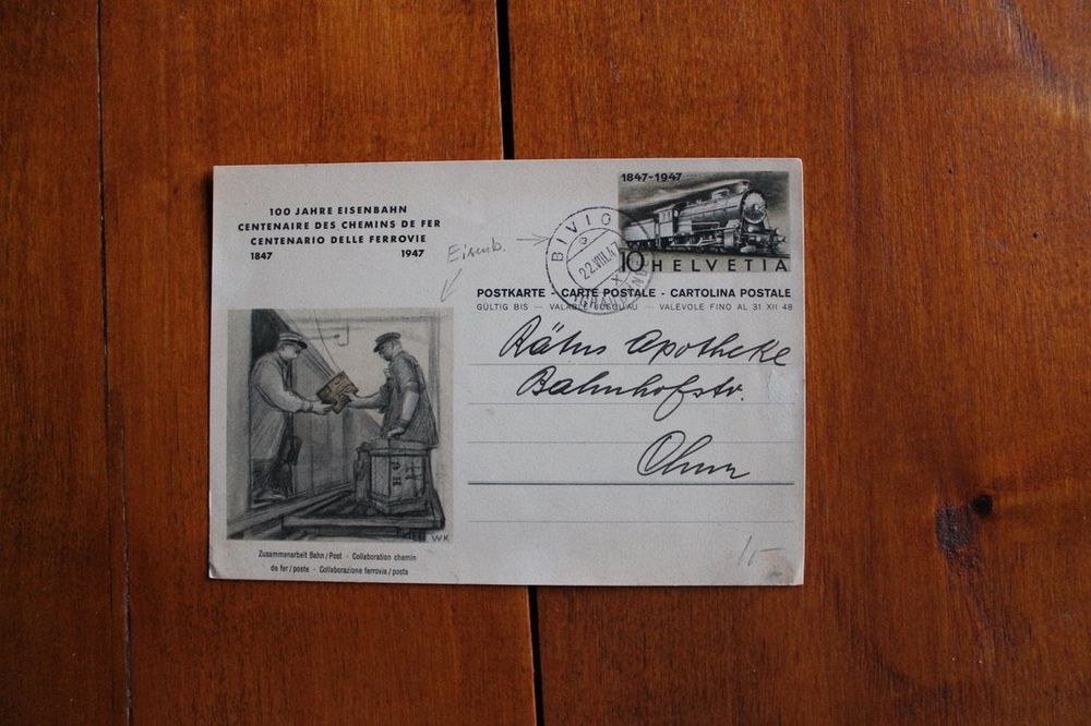 1947 schöner Post-O BIVIO, PK 100J Eisenbahn, nach Chur | Kaufen auf Ricardo