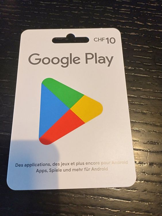 Google Play Karte CHF 10 (Gebraucht) in Aarburg für CHF 5 – mit Lieferung auf Ricardo kaufen