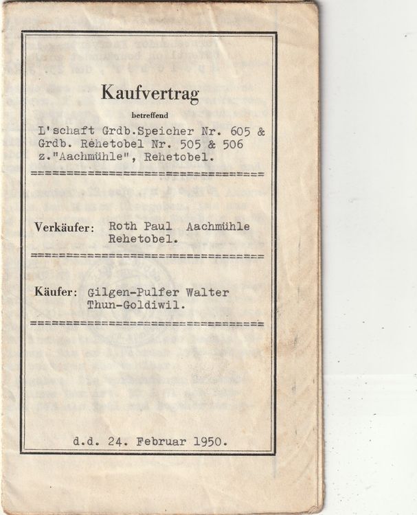 Kaufvertrag Rehetobel 1950 (Gebraucht) in Rorschacherberg für CHF 10 – mit Lieferung auf Ricardo ...