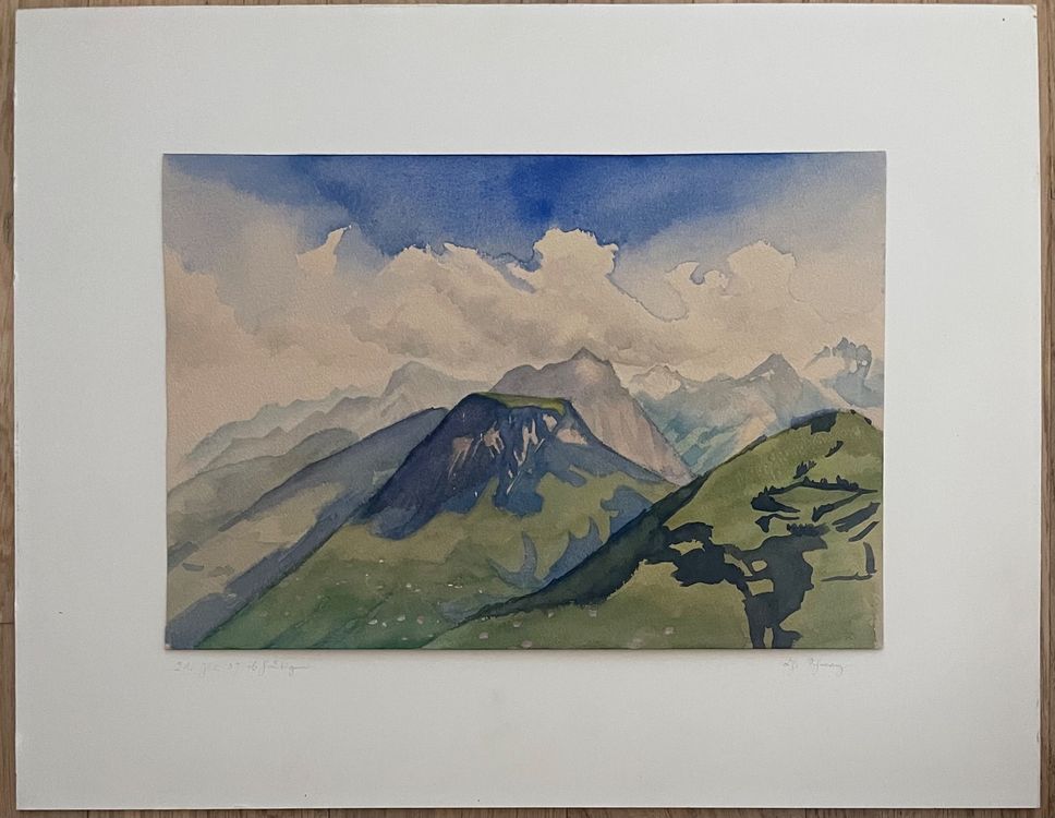 30er Jahre Berglandschafts Aquarell Unl.Sig | Kaufen auf Ricardo