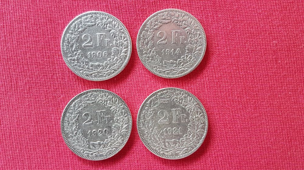 4 x 2 Fr Silbermünzen 1914-1920-1921-1928 ab nur 1.00 Fr !!! | Kaufen auf Ricardo