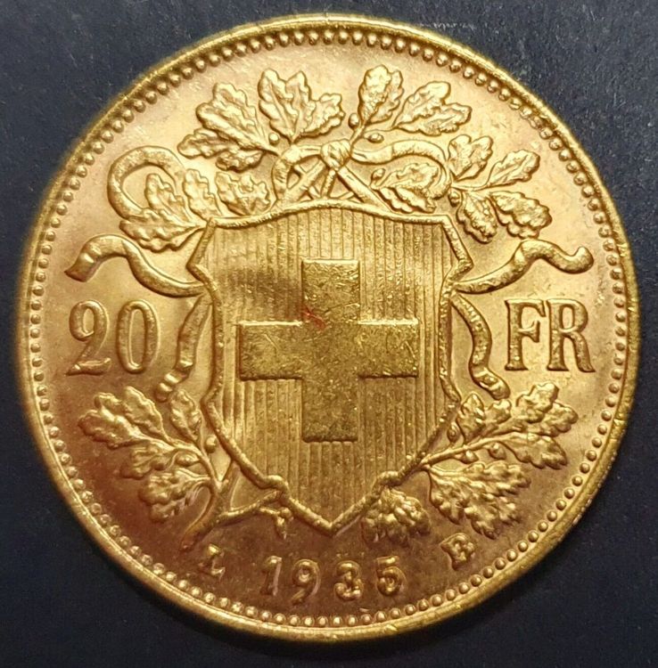 Vreneli 20 Franken L 1935 B Schweizer Goldmünze (Gebraucht) in Zürich ...