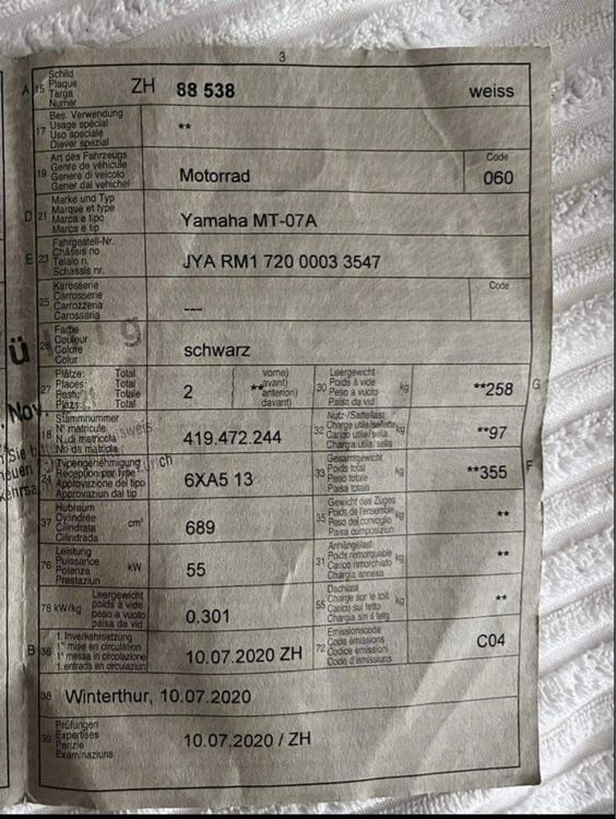 Yamaha mt07 mit 500km (Neu (gemäss Beschreibung)) in grüningen für CHF 6500 – nur Abholung auf ...
