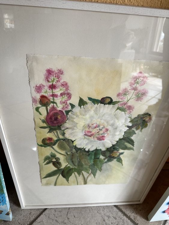Aquarell Blumenbild Pfingstrosen gerahmt | Kaufen auf Ricardo