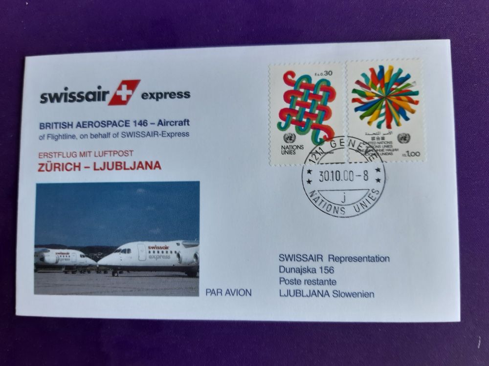 Erstflugbrief mit Luftpost ZH - LJUBLJANA vom 30.10.00, NU (Neu (gemäss Beschreibung)) in Wangs ...