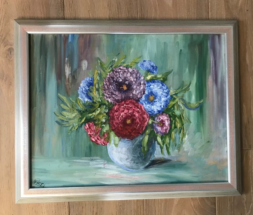 Ölgemälde Gemälde aus Öl BLUMEN IN VASE Bild Ölbild gerahmt | Kaufen auf Ricardo