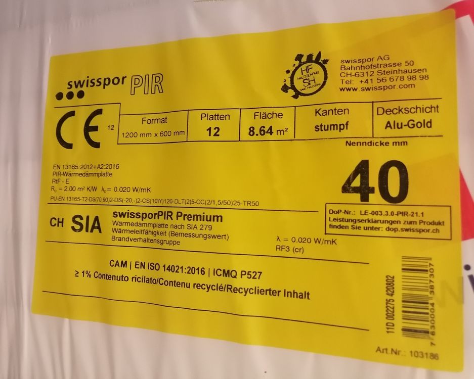Isolation Swisspor PIR Premium 40mm | Kaufen auf Ricardo
