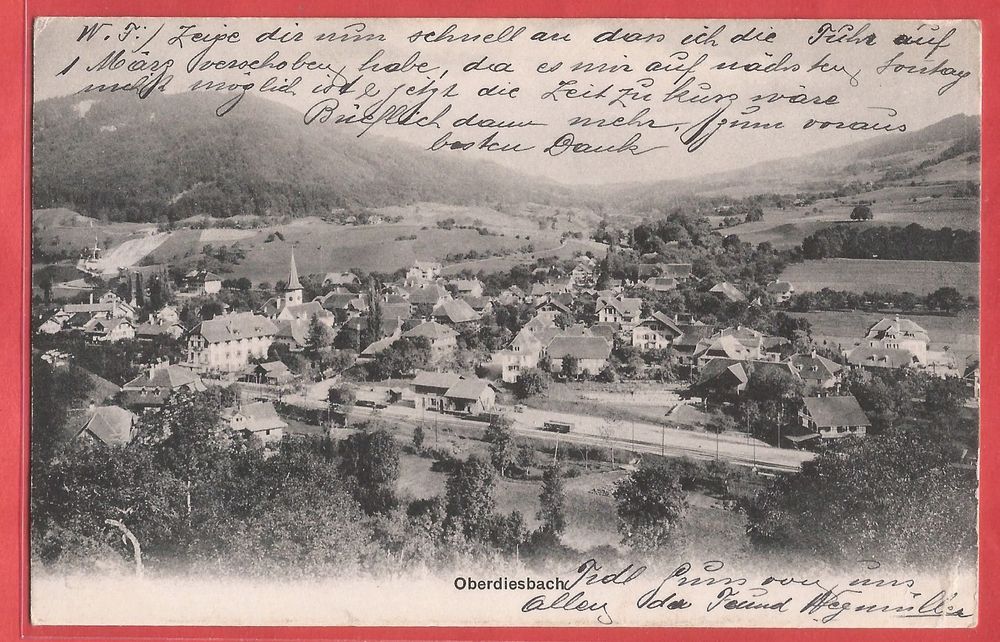 Oberdiessbach mit Bahnhof - 1908 - Balkenstempel (Gebraucht) in Fislisbach für CHF 6 – mit ...