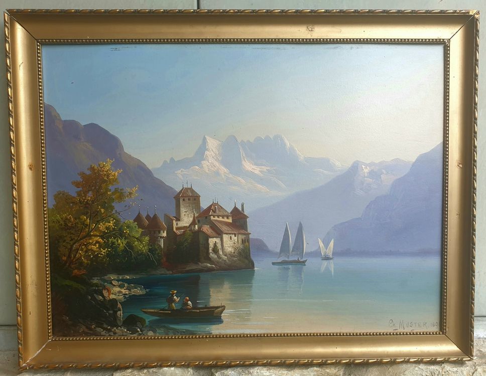 Antikes Gemälde Vedute Schloss Chillon Dent du Midi 1896 (Gebraucht) in ...