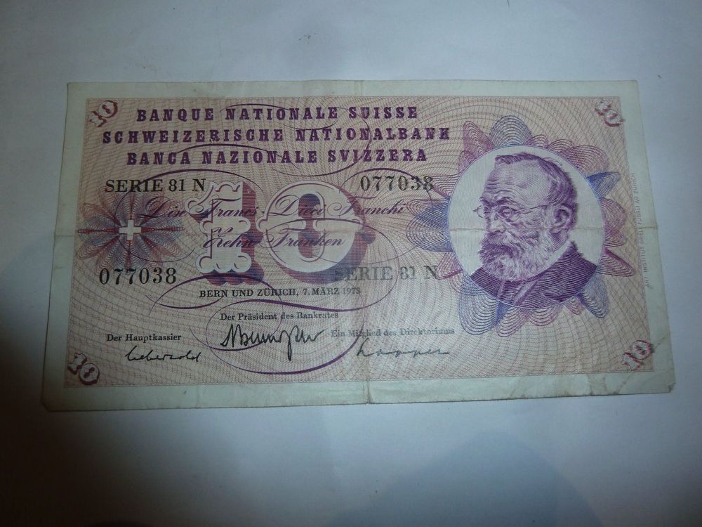 billet suisse 10fr 7.03 1973 banknote (Gebraucht) in für CHF 8 – mit ...