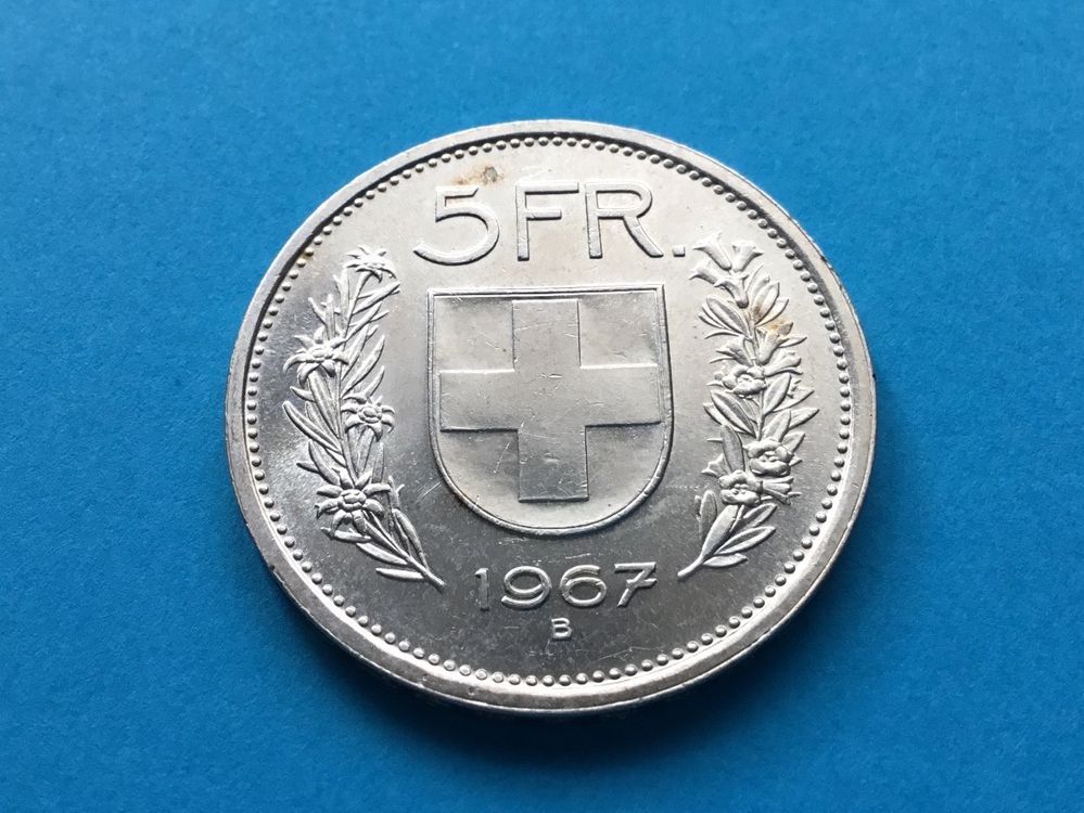 5 Franken 1967 mit 3 * vor Gesicht VZ +++wenig zirkuliert (Gebraucht) in St. Margrethen SG für ...