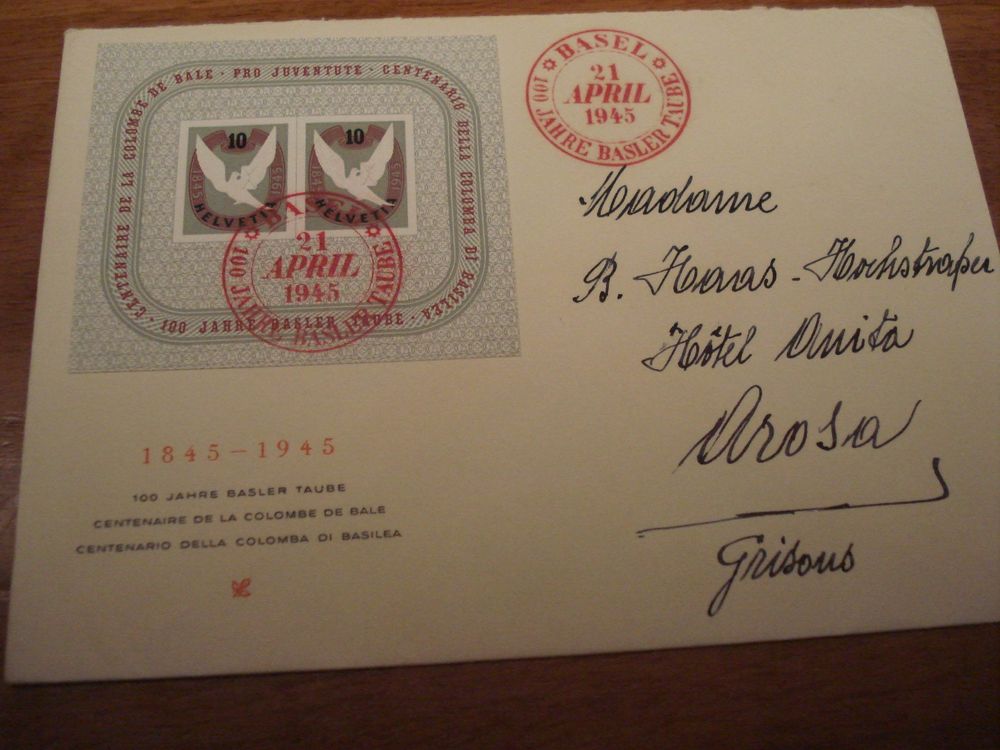 Brief 1945, Block Baslertaube, felaufen, roter Sonderstempel (Gebraucht) in Niederwil AG für CHF ...