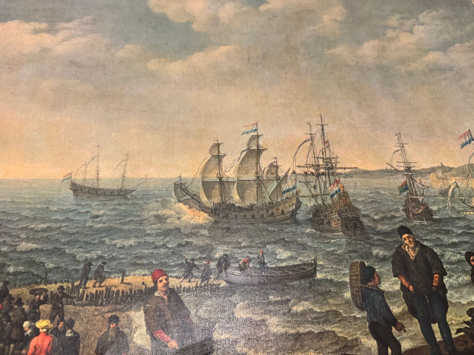 Tableau ancien, scène de port maritime hollandais XVIIe (D'occasion) à ...