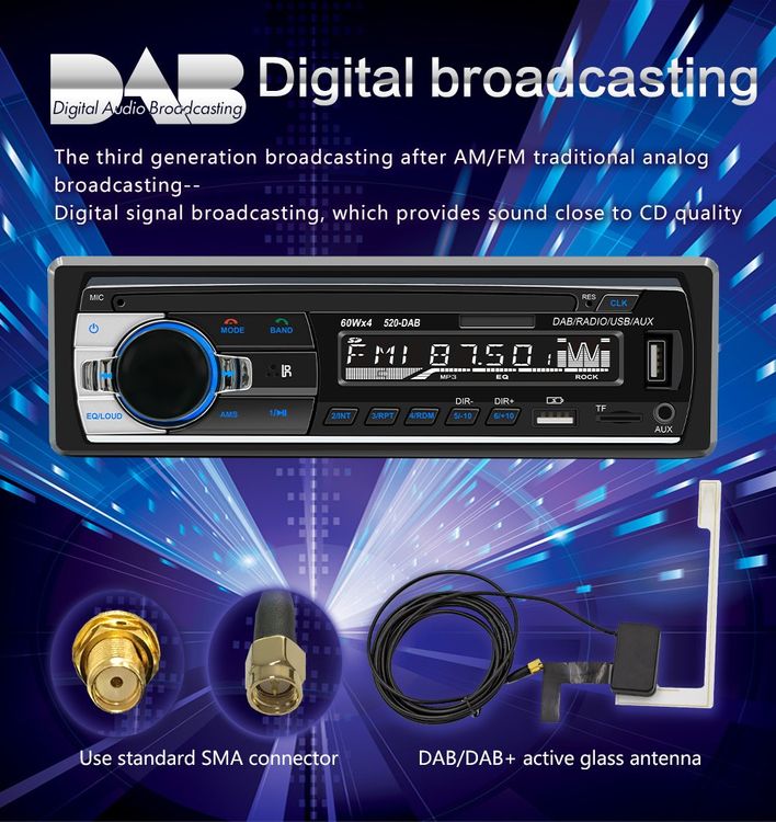 Autoradio 1DIN - 4 x 60W - USB, AUX, Bluetooth, DAB+ 520-DAB (Neu und originalverpackt) in ...