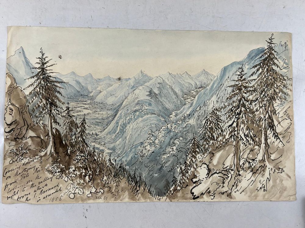 Antike Schweizer Berglandschaft Aquarell 1856 signiert (Gebraucht) in Neuhausen am Rheinfall für ...