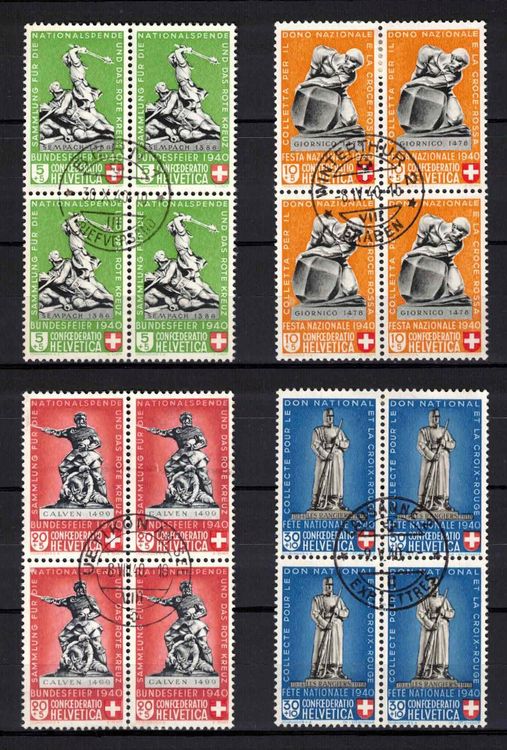 1940 Pro Patria Serie im 4er-Block Nr. B2-B6 mit Zentrum-ʘ (Neu (gemäss Beschreibung)) in Nuglar ...