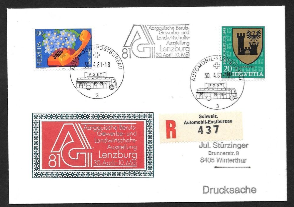 Sonderbrief A. 1371 AGA Lenzburg 30.4.-10.5.1981 (Neu (gemäss Beschreibung)) in Olten für CHF 5 ...