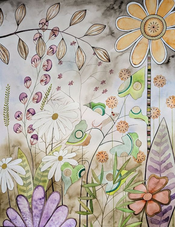 Original Aquarell Fantasie Frühlings Blumen Bild (Neu und originalverpackt) in Wittenbach für ...