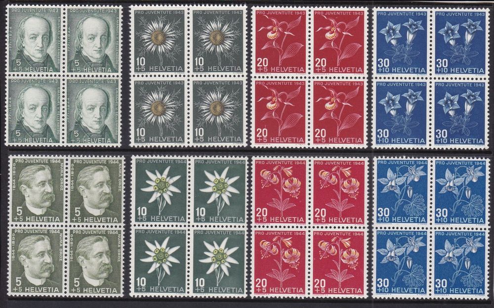 20 Stk. postfrische Pro Juventute Viererblocks ab 1943 (Gebraucht) in Münchwilen AG für CHF 6 ...