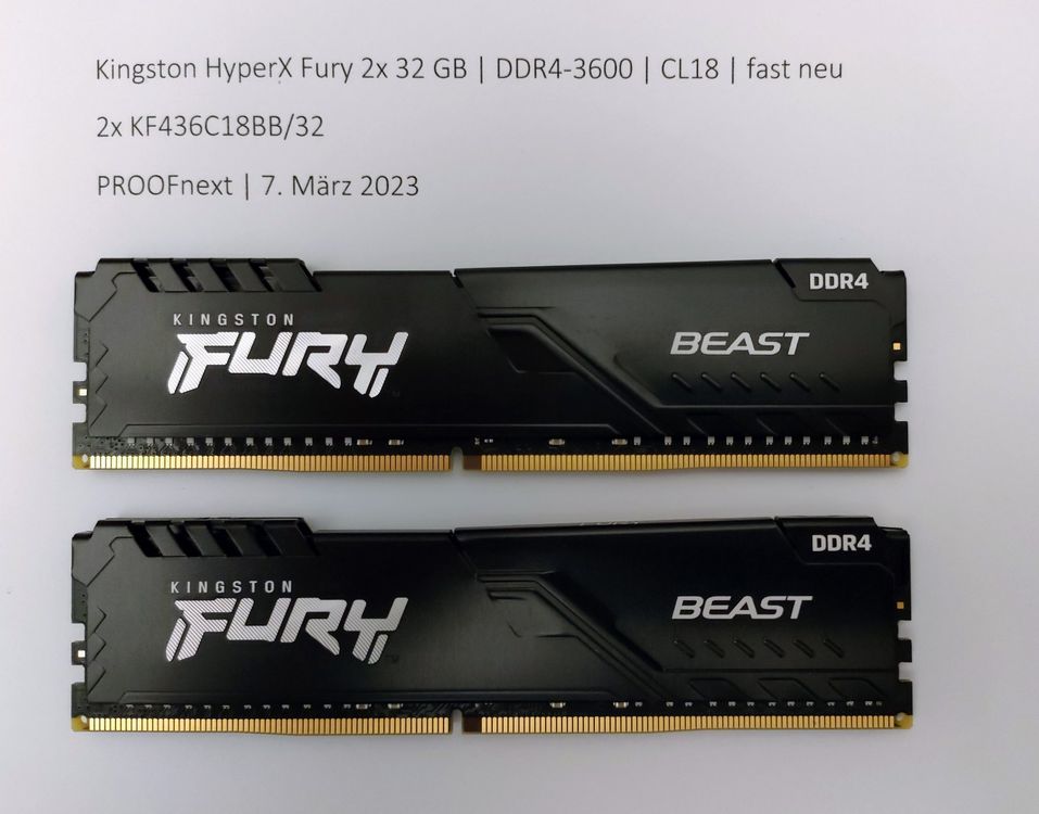 Kingston HyperX Fury 2x 32 GB | DDR4-3600 | CL18 | fast neu (Neu (gemäss Beschreibung)) in für ...