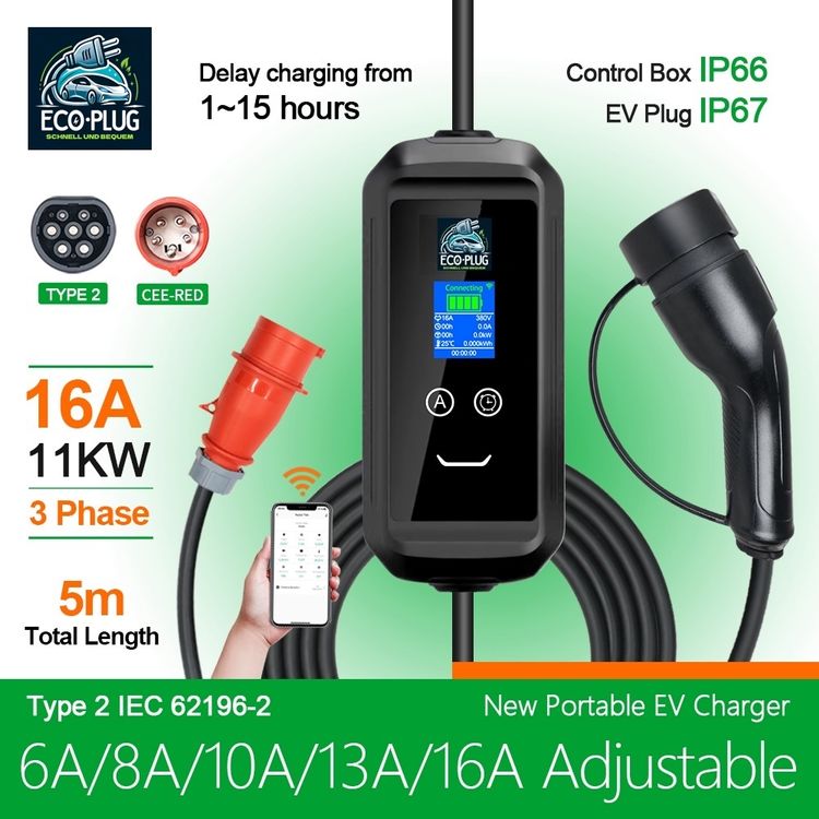 Mobile Wallbox 11kw mit App Steuerung 16A CEE Stecker 3Phase | Comprare ...