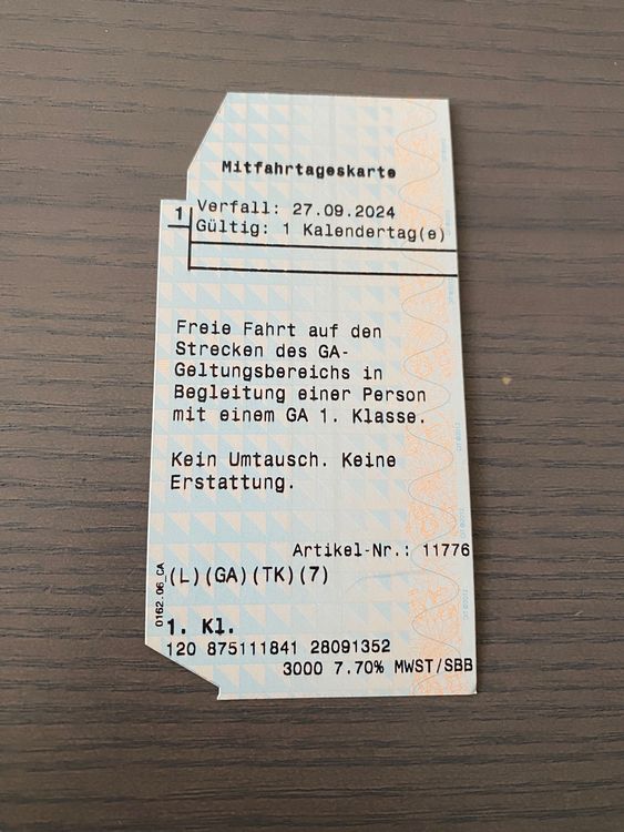 SBB Mitfahrtageskarte GA - 1. Klasse (Neu (gemäss Beschreibung)) in ...