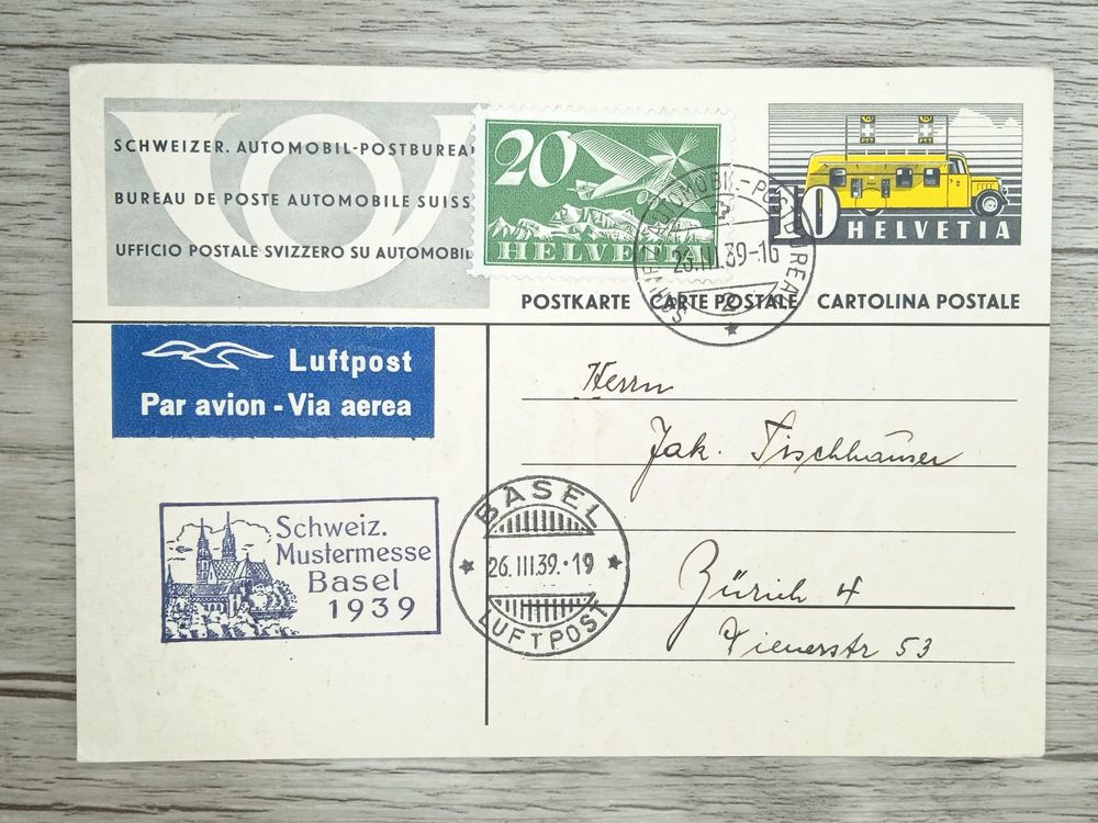 TR72 Carte Postale + Timbre Suisse 1939 (Gebraucht) in Cousset für CHF ...