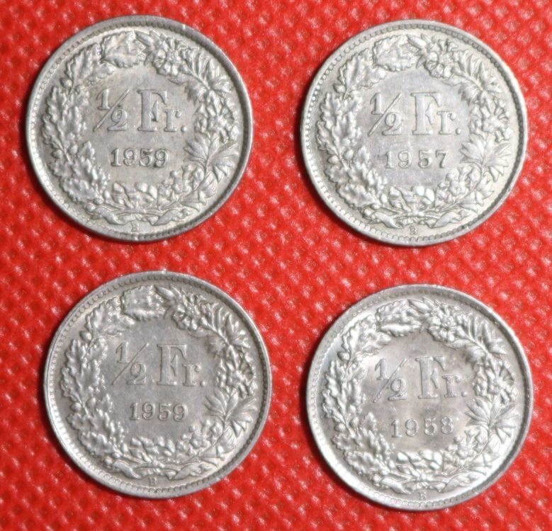 50 Rp. Lot Silbermünzen 1957, 1958, 1959, 1959 (A017) (Gebraucht) in Winterthur für CHF 5.9 ...